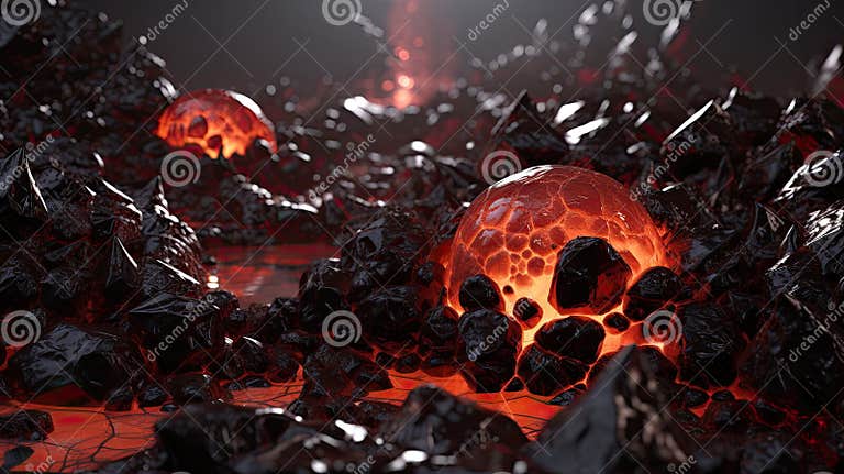 Abstract Background with Glowing Lava and Rock. Dynamic Molten Form ...