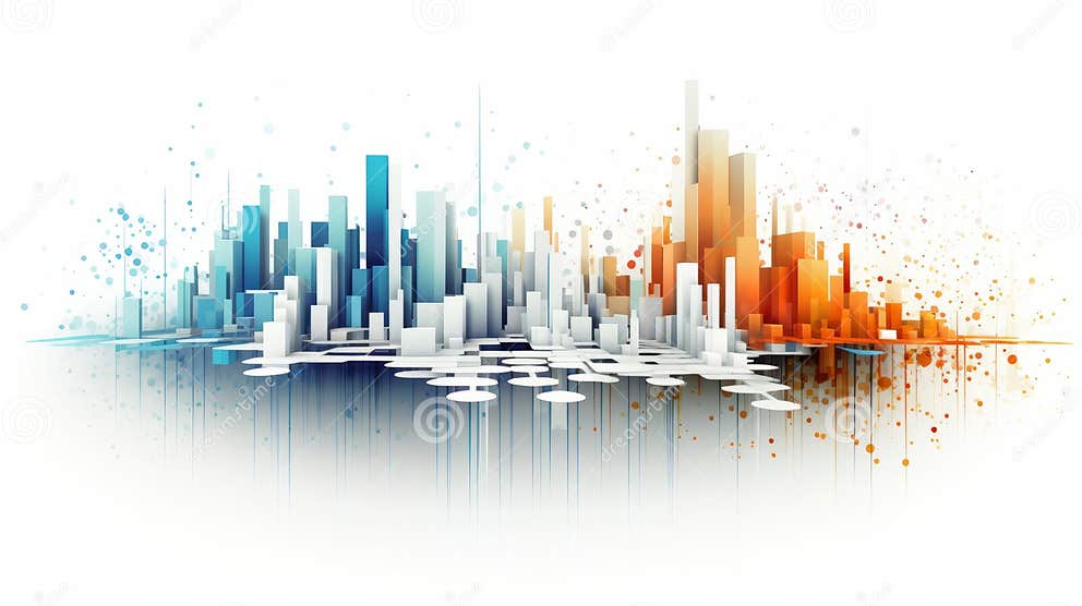 Abstract Background with Glowing Lines and Dots on White. Colorful Data ...