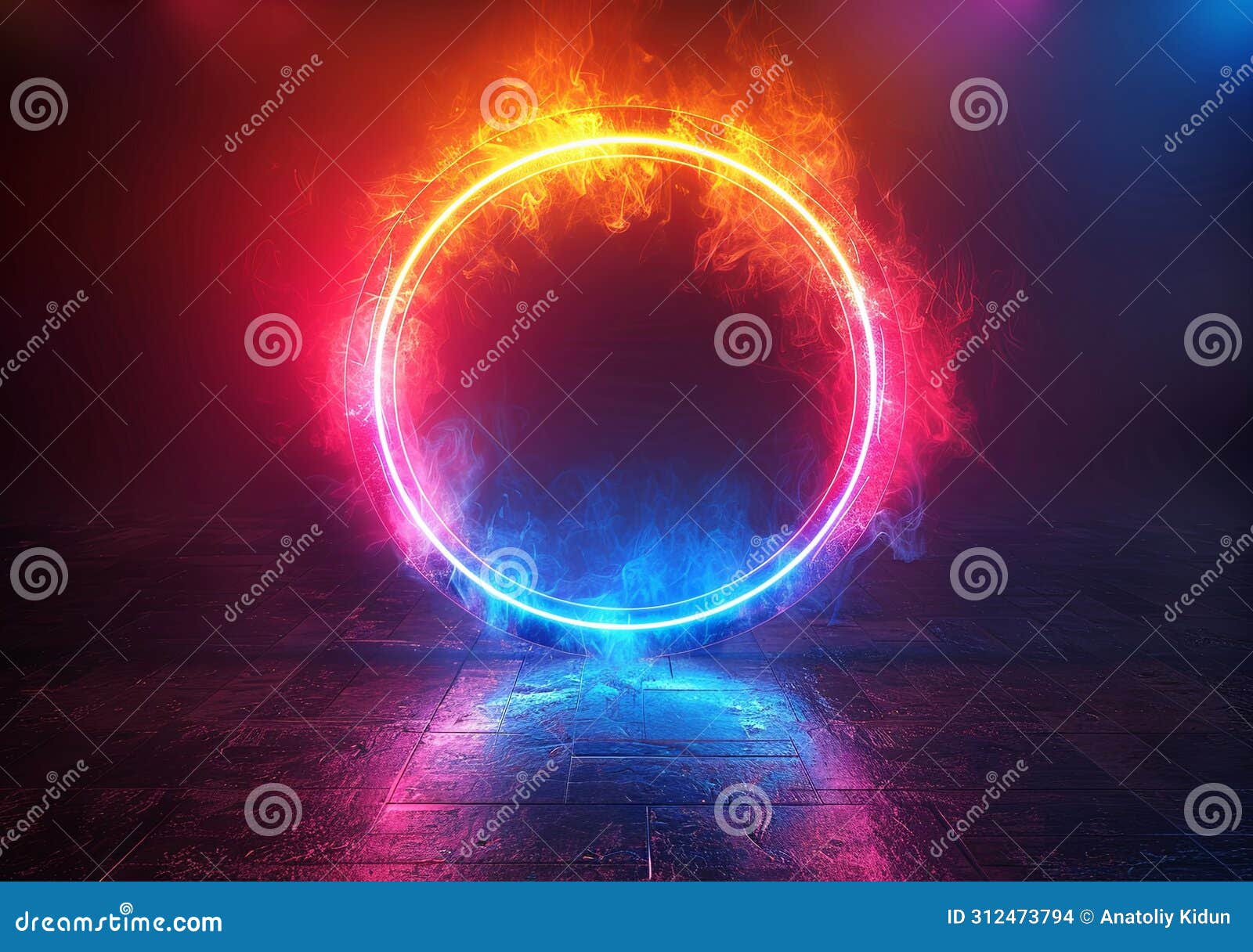 Abstract Background with Glowing Neon Light Rings on a Black Background ...