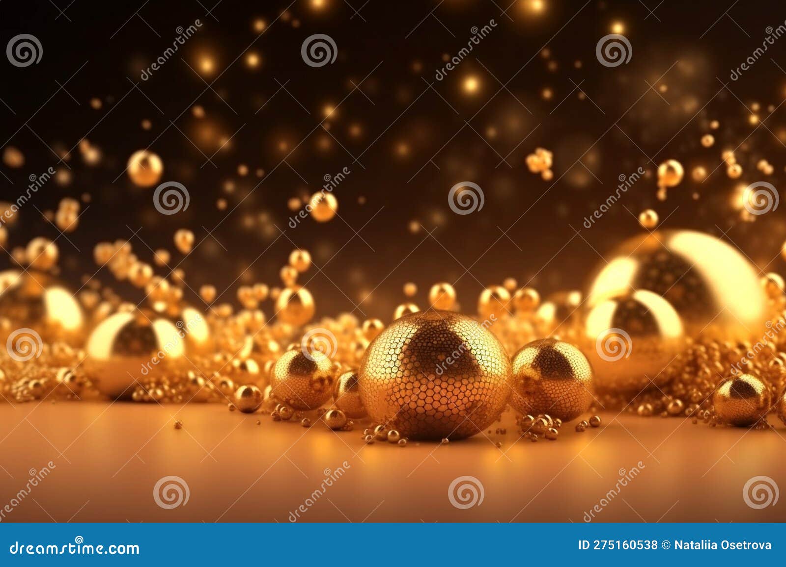 Abstract Background with Glowing Particles Gold Spheres. Blurred Effect ...