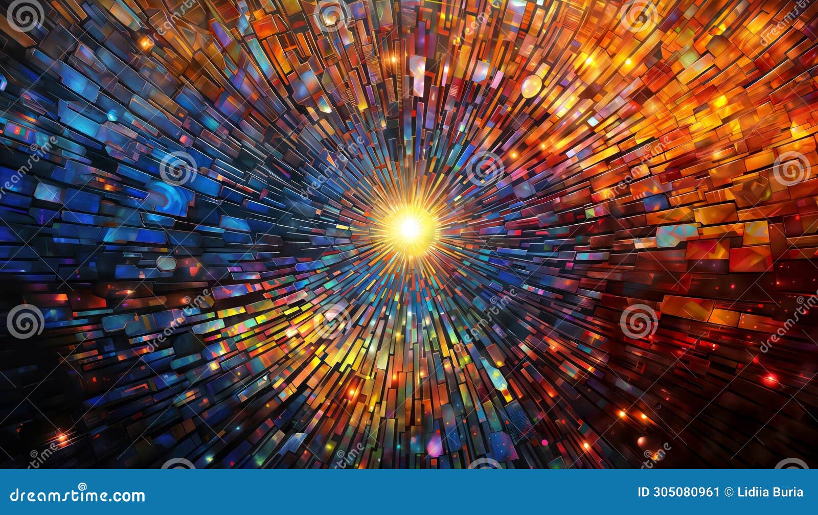 Abstract Background with Glowing Particles and Radiant Rays, Rendered ...