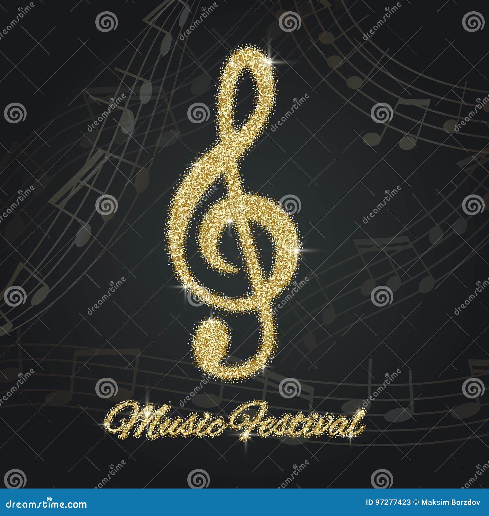 Abstract Background with Gold Music Notes and a Treble Clef Stock ...