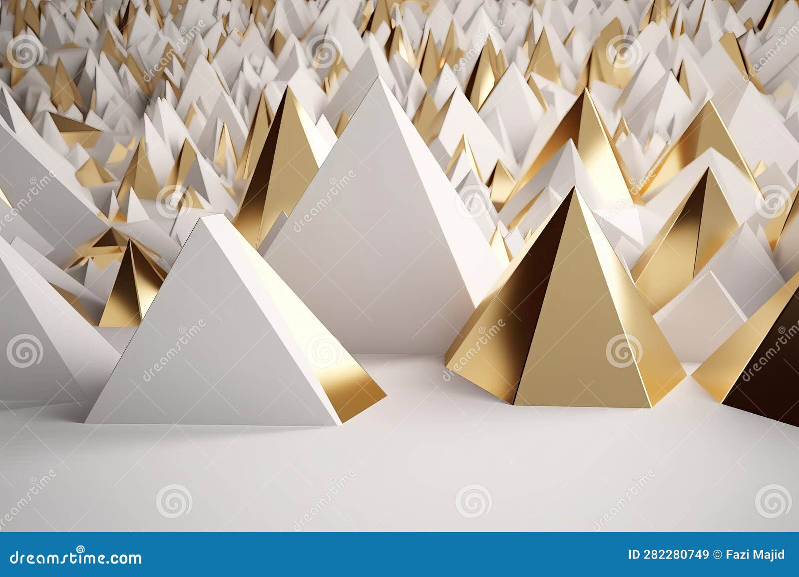 Abstract Background with Gold and White Pyramids. 3D Rendering ...
