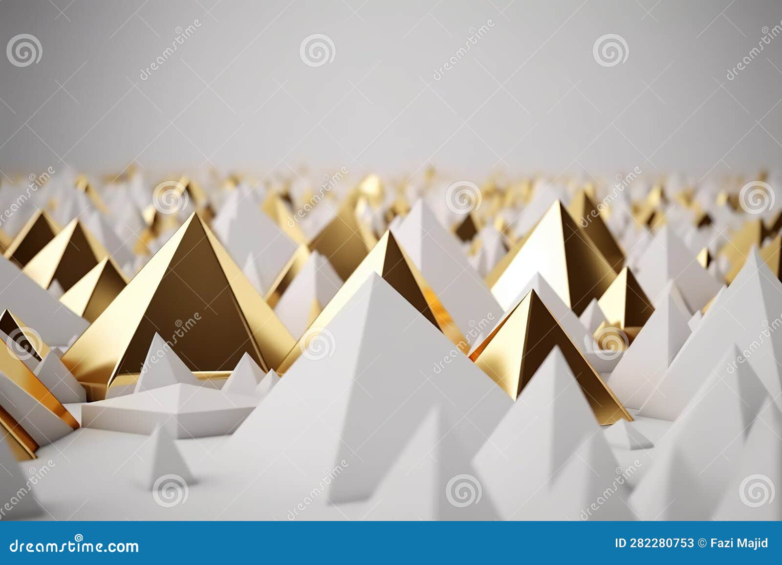 Abstract Background with Gold and White Pyramids. 3D Rendering ...