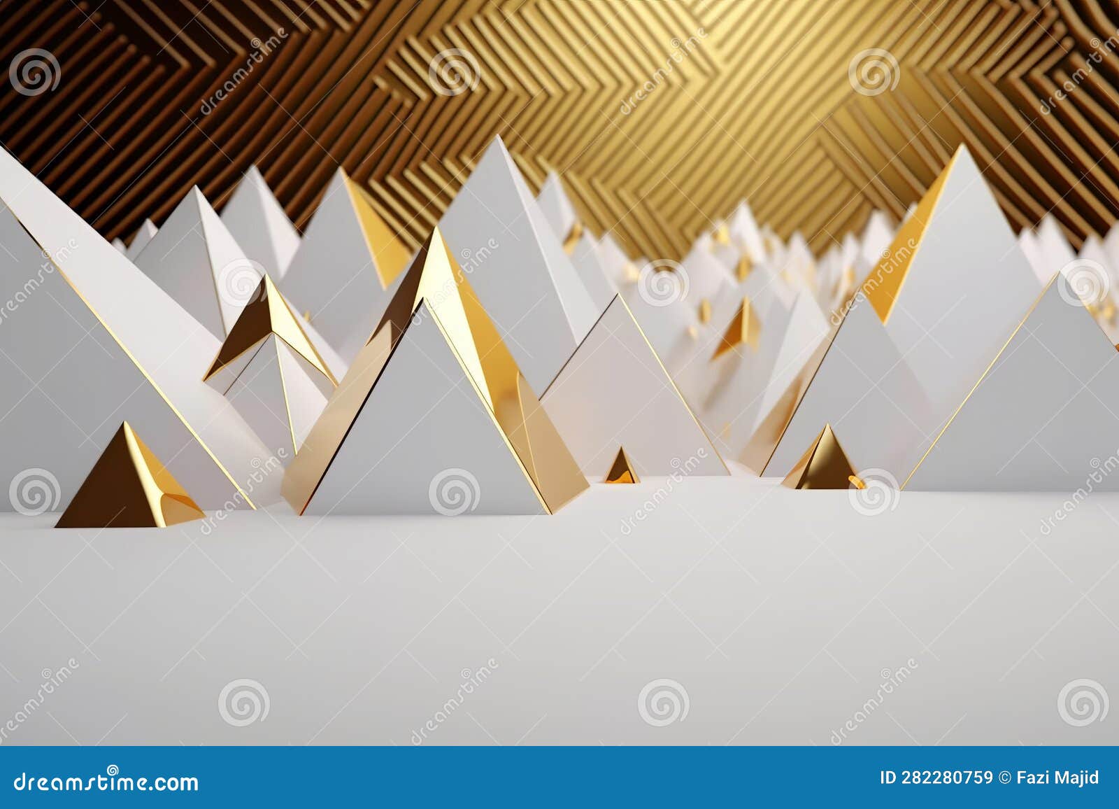 Abstract Background with Gold and White Pyramids. 3D Rendering ...