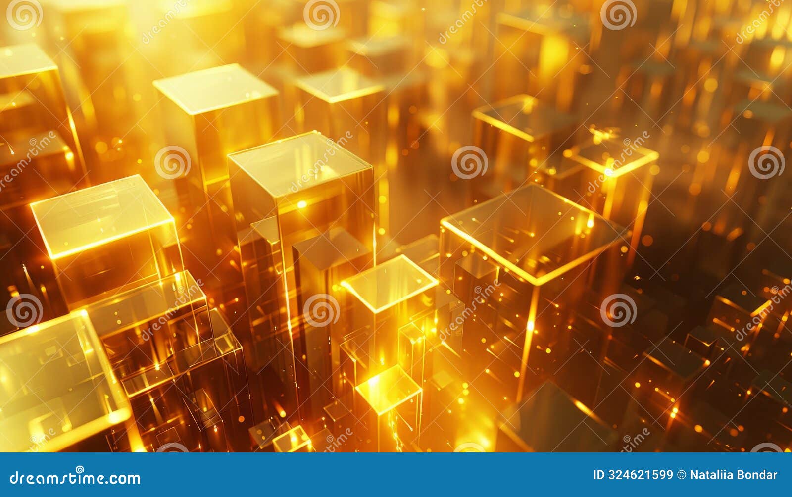 Abstract Background with Golden Blocks and Rays of Light. Illuminated ...