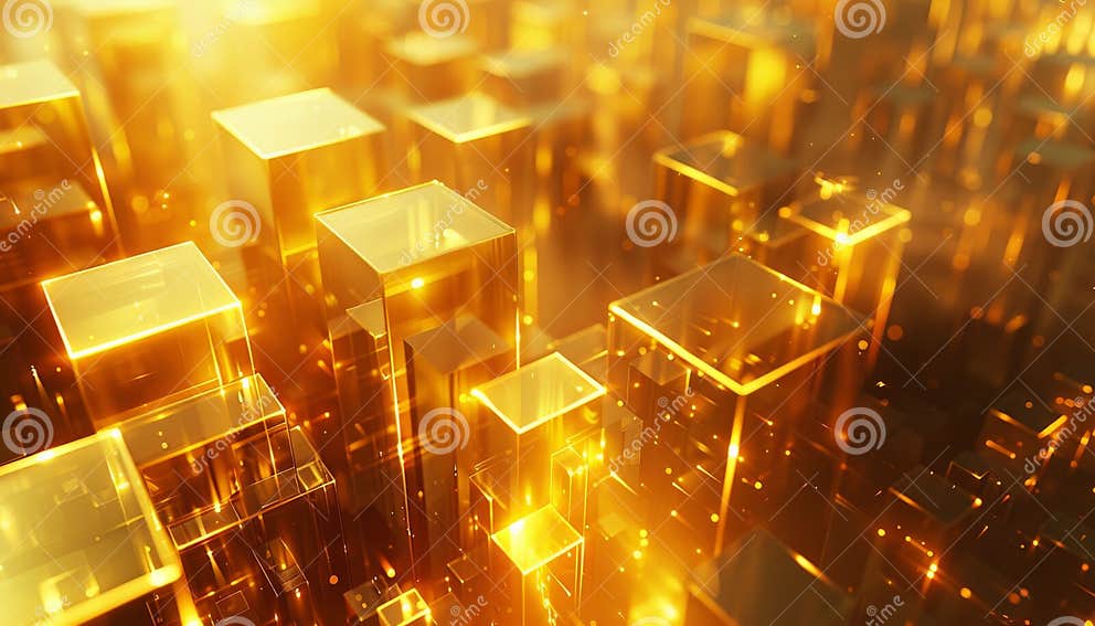Abstract Background with Golden Blocks and Rays of Light. Illuminated ...