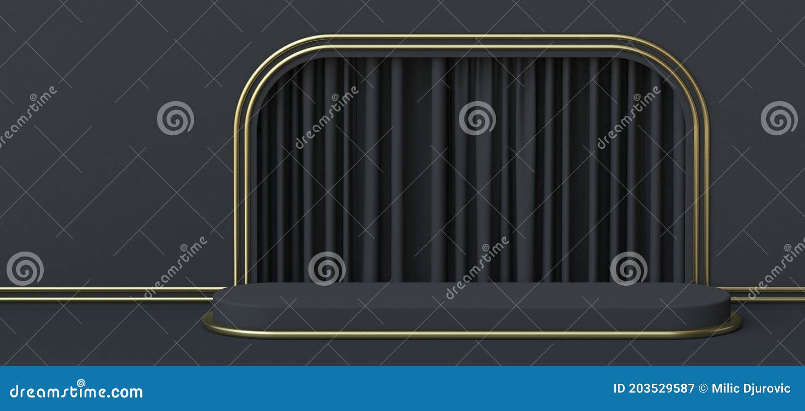 Abstract Background Golden Border Stage with Black Curtains 3D Stock ...