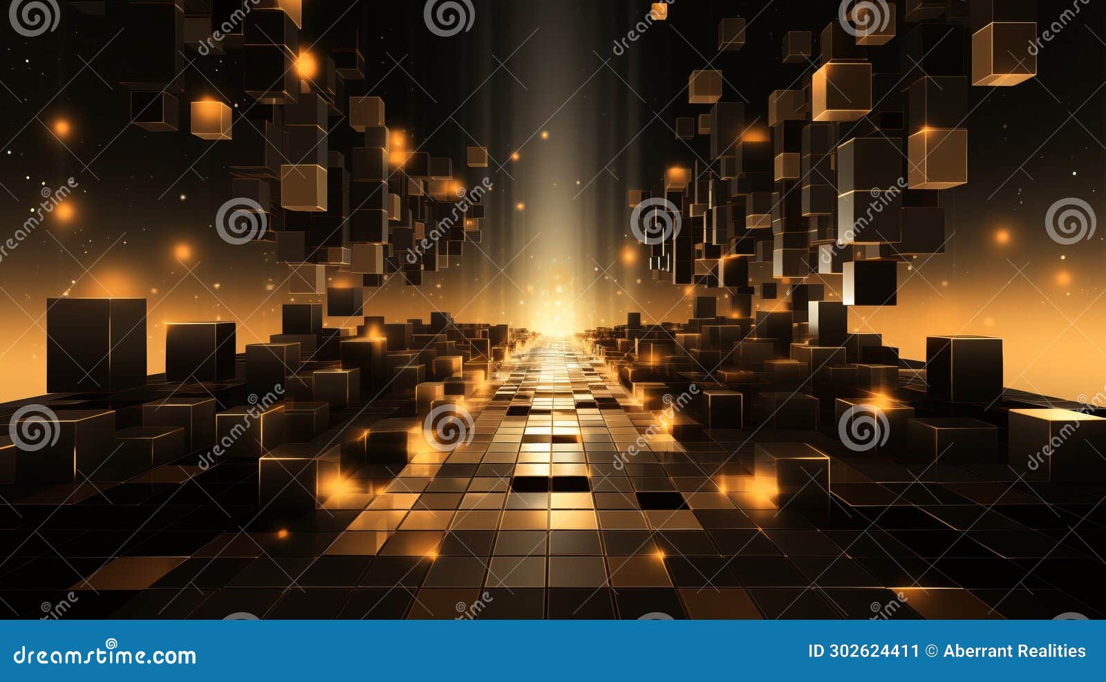 Abstract Background with Golden Cubes and Light Stock Illustration ...