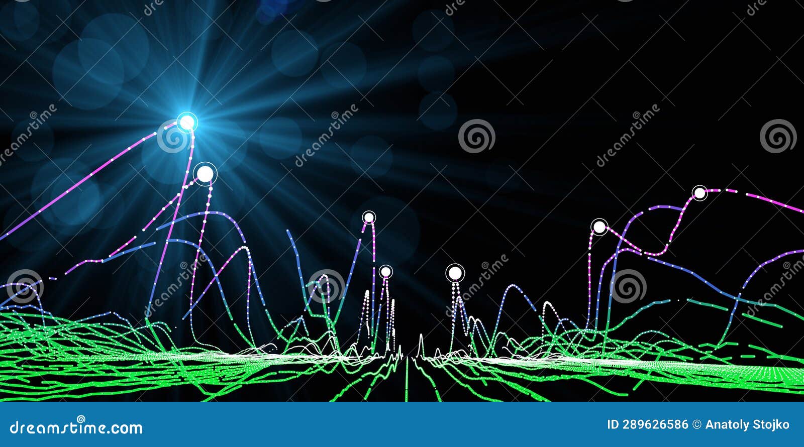Abstract Background Graph Wavy Color Data Lines with White Points and Light. Stock Illustration ...