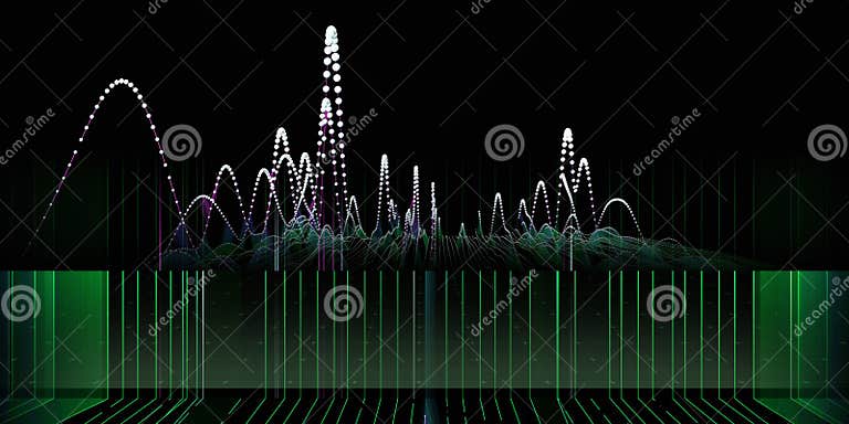 Abstract Background Graph Wavy Grid with Spheres and Blurred Lines ...
