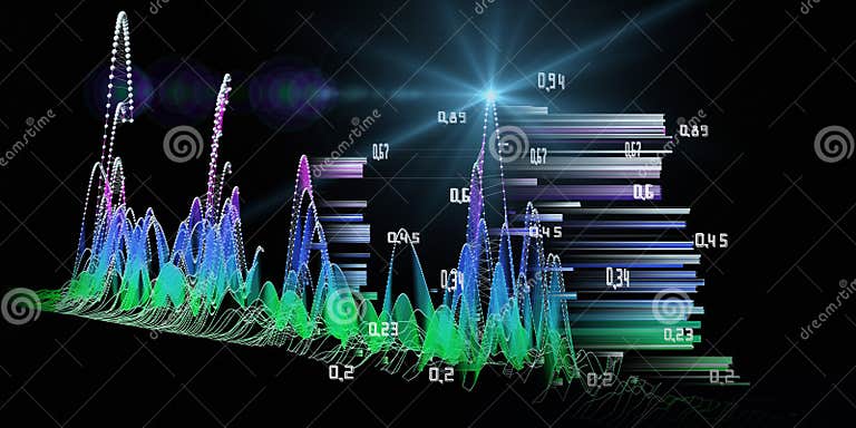 Abstract Background Graph Wavy Grid with Spheres and Data with Light ...