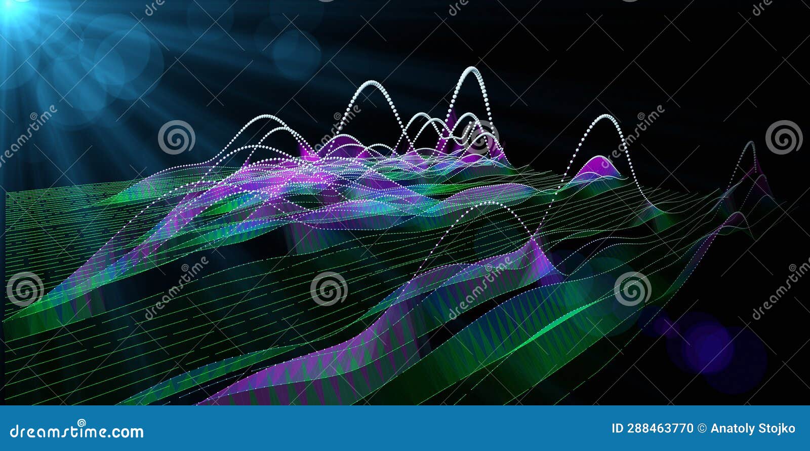 Abstract Background Graph Wavy Grid with Spheres and Spot with Light ...