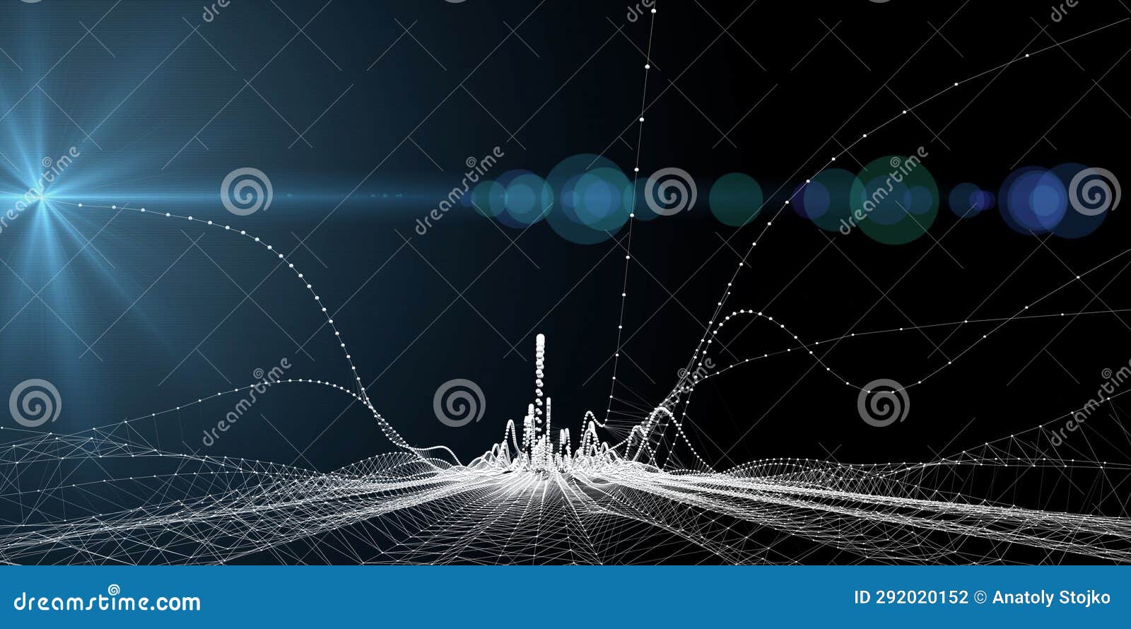 Abstract Background Graph Wavy Grid with Spheres and Spot. Technology ...