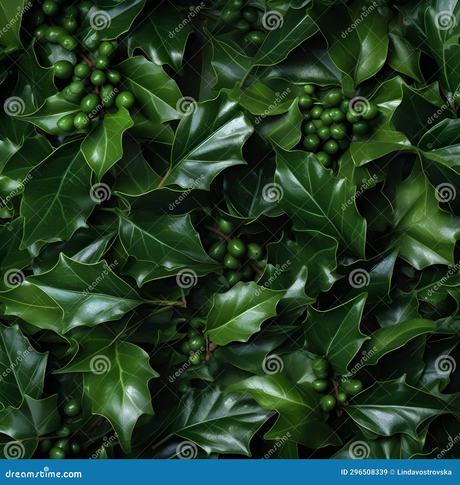 Abstract Background Texture Pattern with Green Holy Berry Leaves and ...