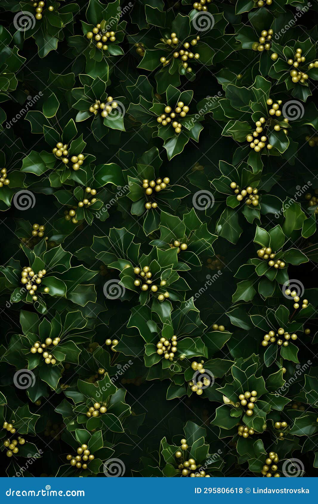 Abstract Background with Green Holly Berry Leaves and Baubles. Stock ...
