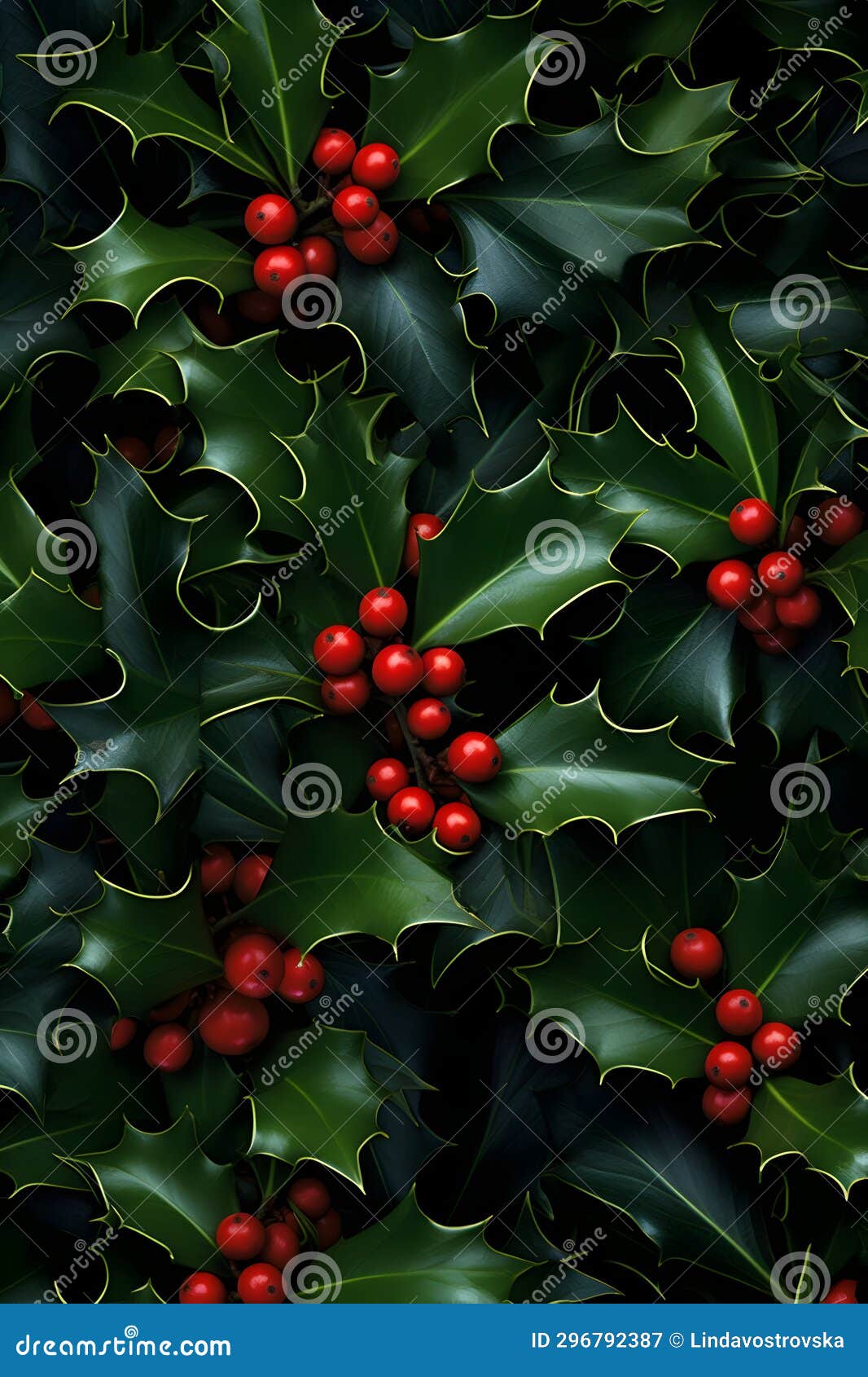 Abstract Background with Green Holly Berry Leaves and Baubles. Stock ...