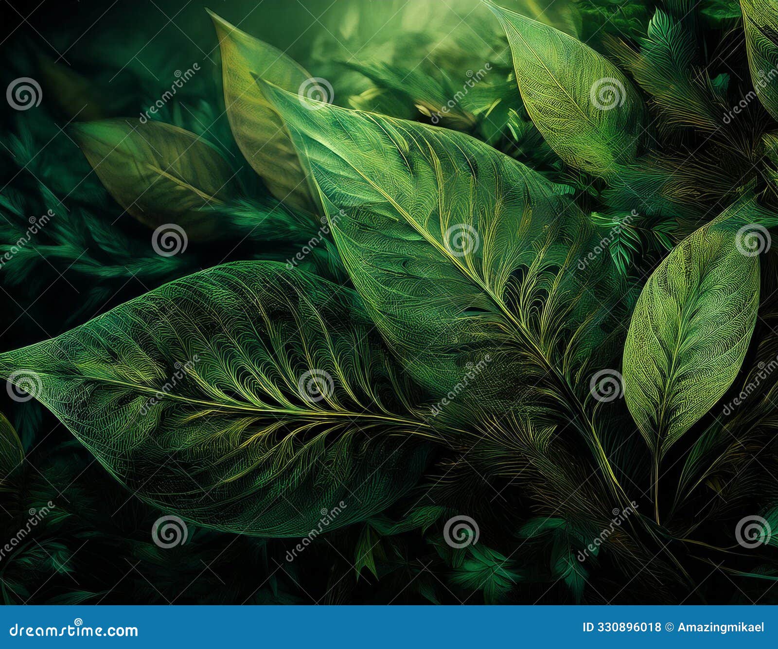 Abstract Background with Green Leaf Textures Layered Transparency ...