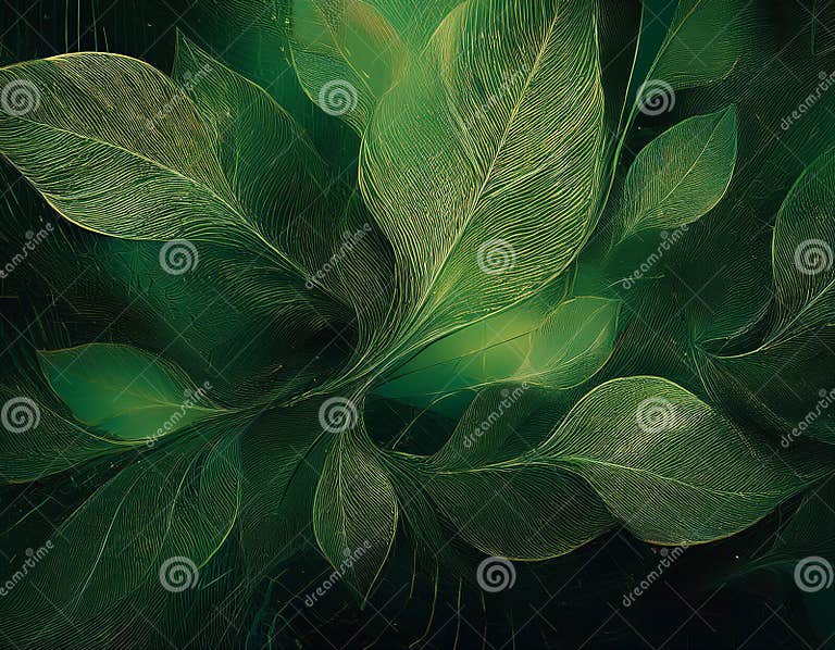 Abstract Background with Green Leaf Textures Layered Transparency ...