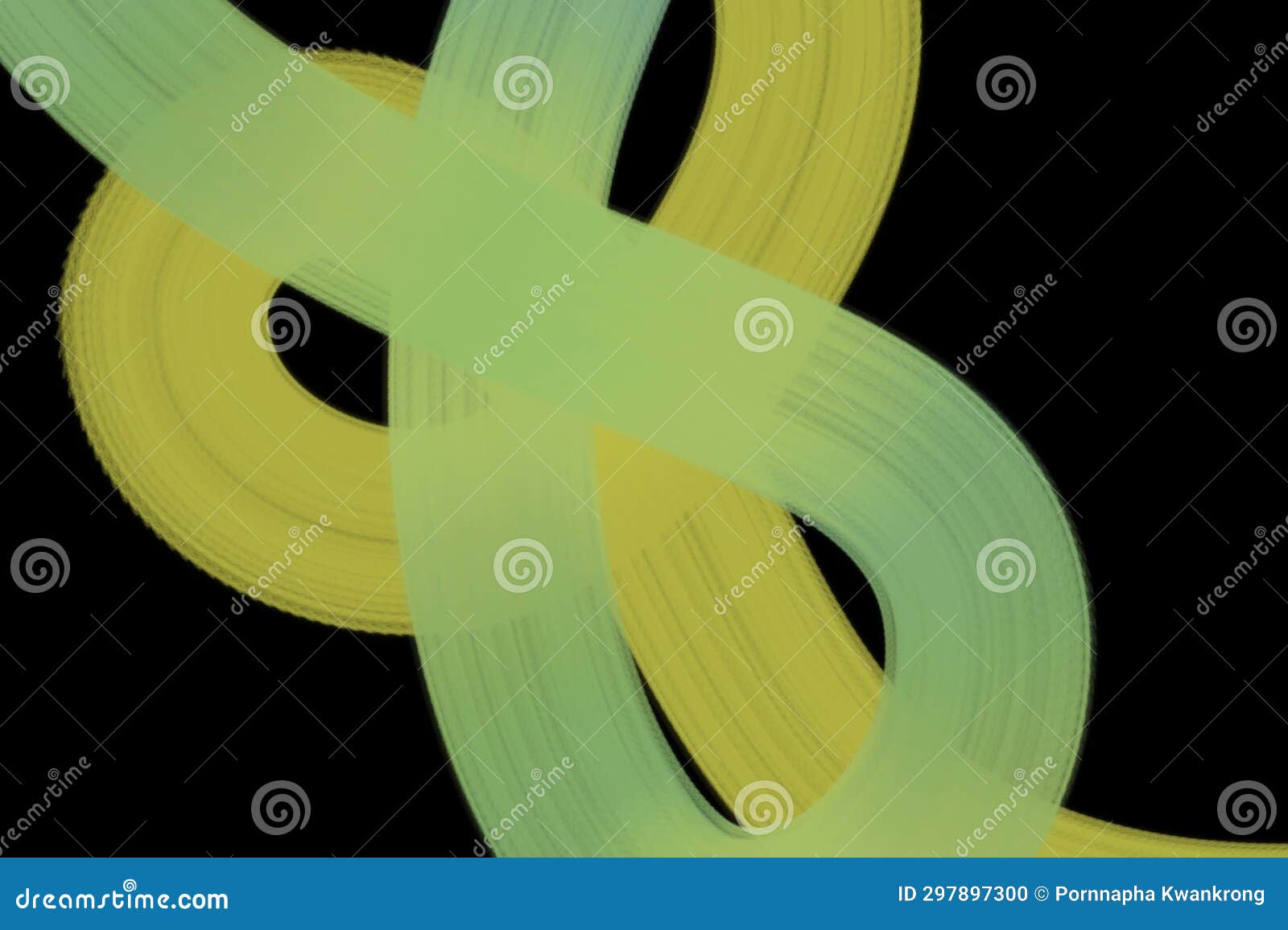 Abstract Background with Green Lines Curling Feathers Overlapped on a ...