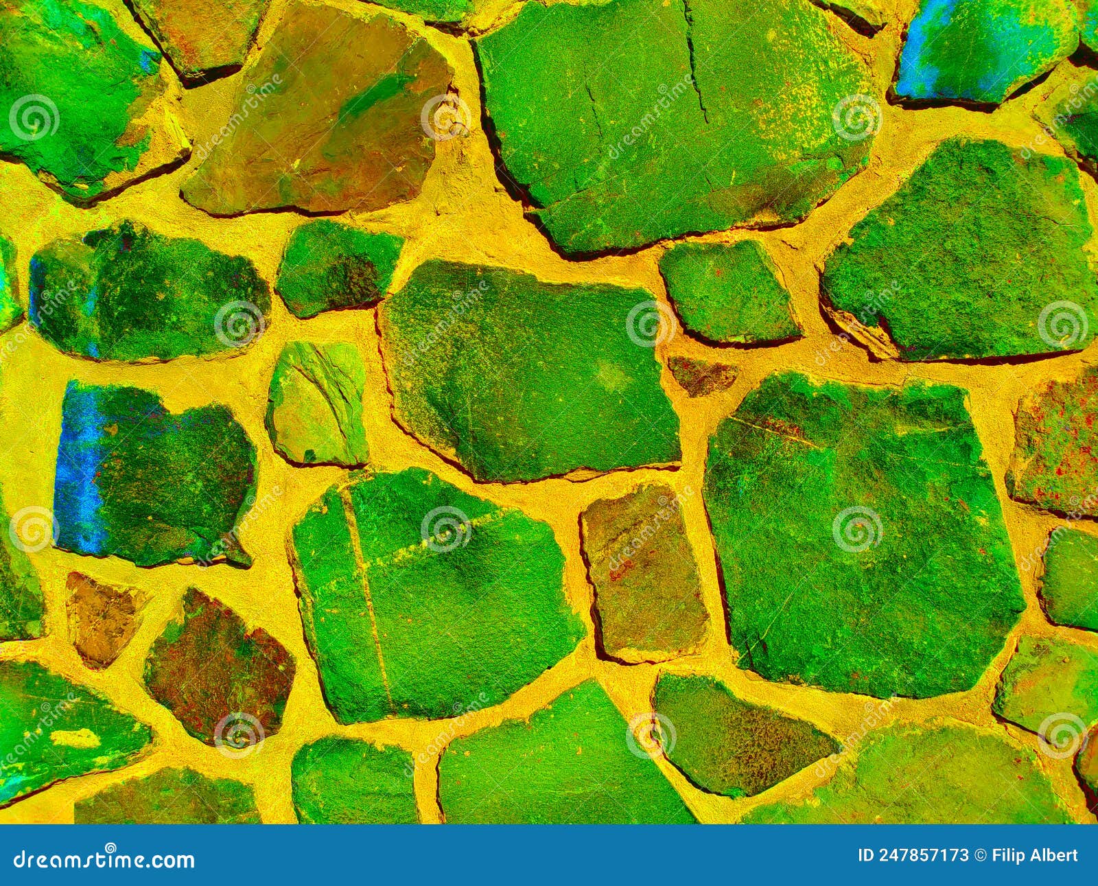 Abstract Background with Green and Yellow Stone Wall Stock Image ...