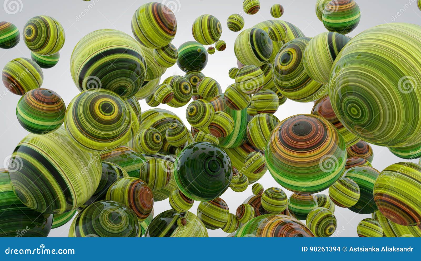 Abstract Background with Greenery Balls, 3D Rendering, Stretched Stock ...