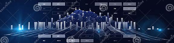 Abstract Background Grid Polygonal Wireframe Graph and Data on Dark ...