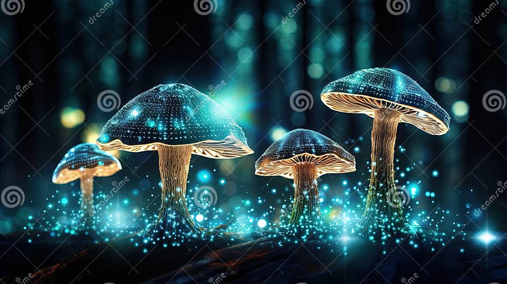 Abstract Background with a Growing Digital Mushroom. Machine Learning ...