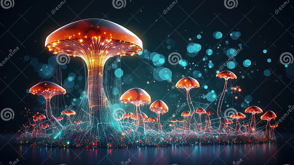 Abstract Background with a Growing Digital Mushroom. Machine Learning ...