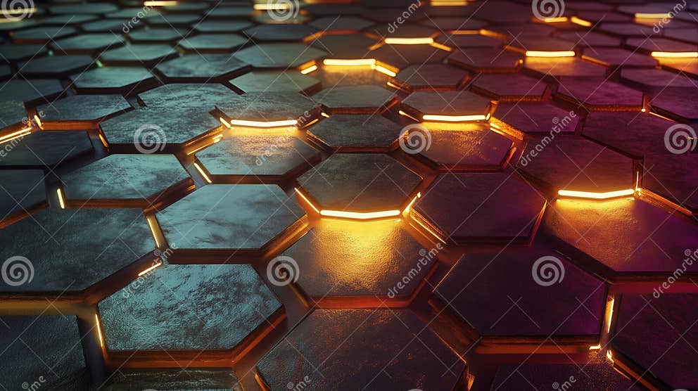 Abstract Background Hexagon Pattern with Glowing Lights Stock Photo ...