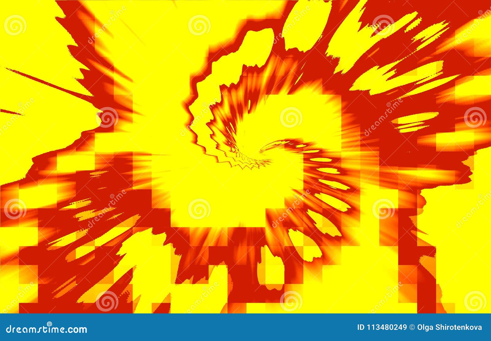 Red Spiral Destructive Pixels on a Yellow Background. Stock ...