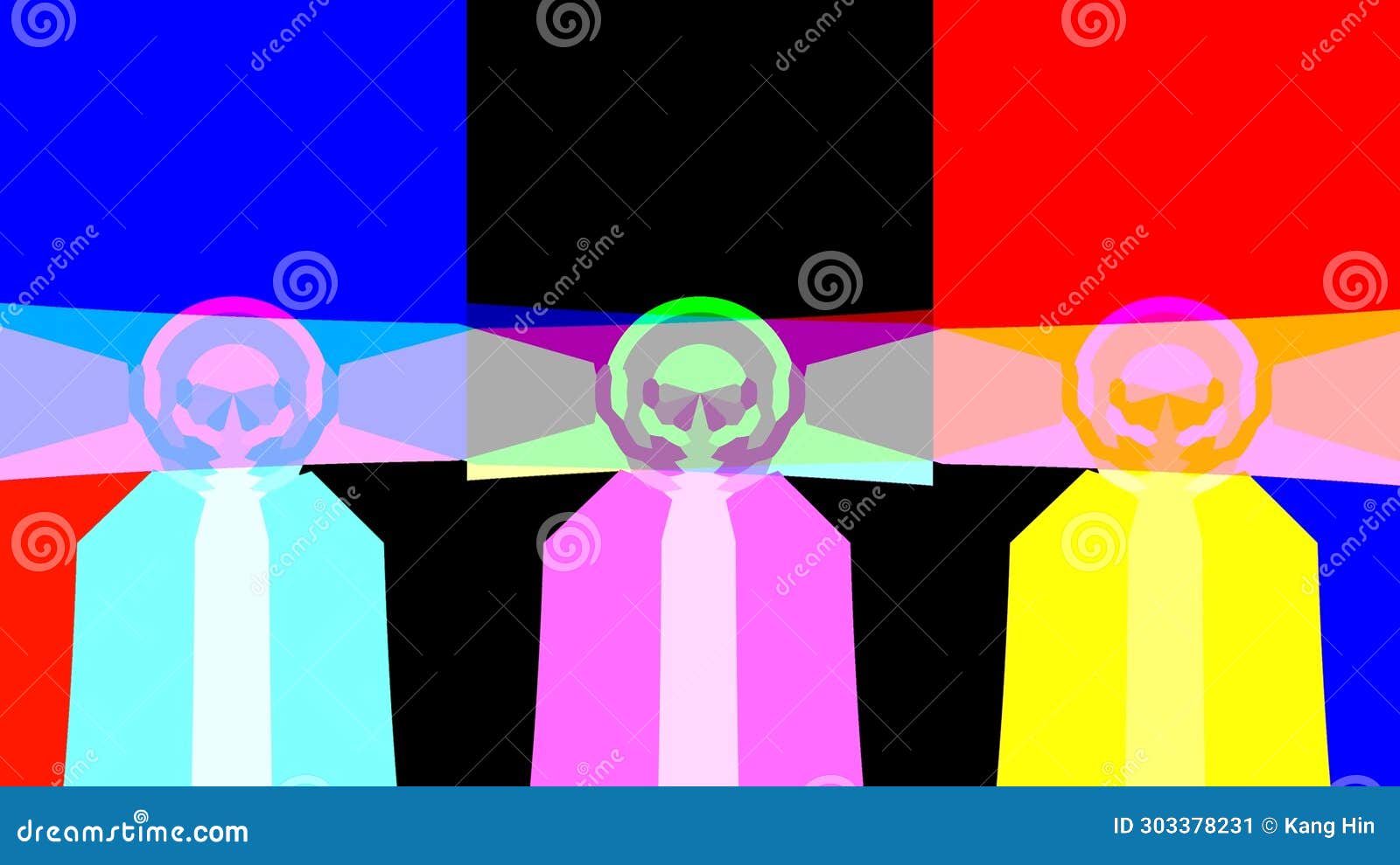 Abstract Background Image, Blue Black Red, Illustration of Three Alien ...