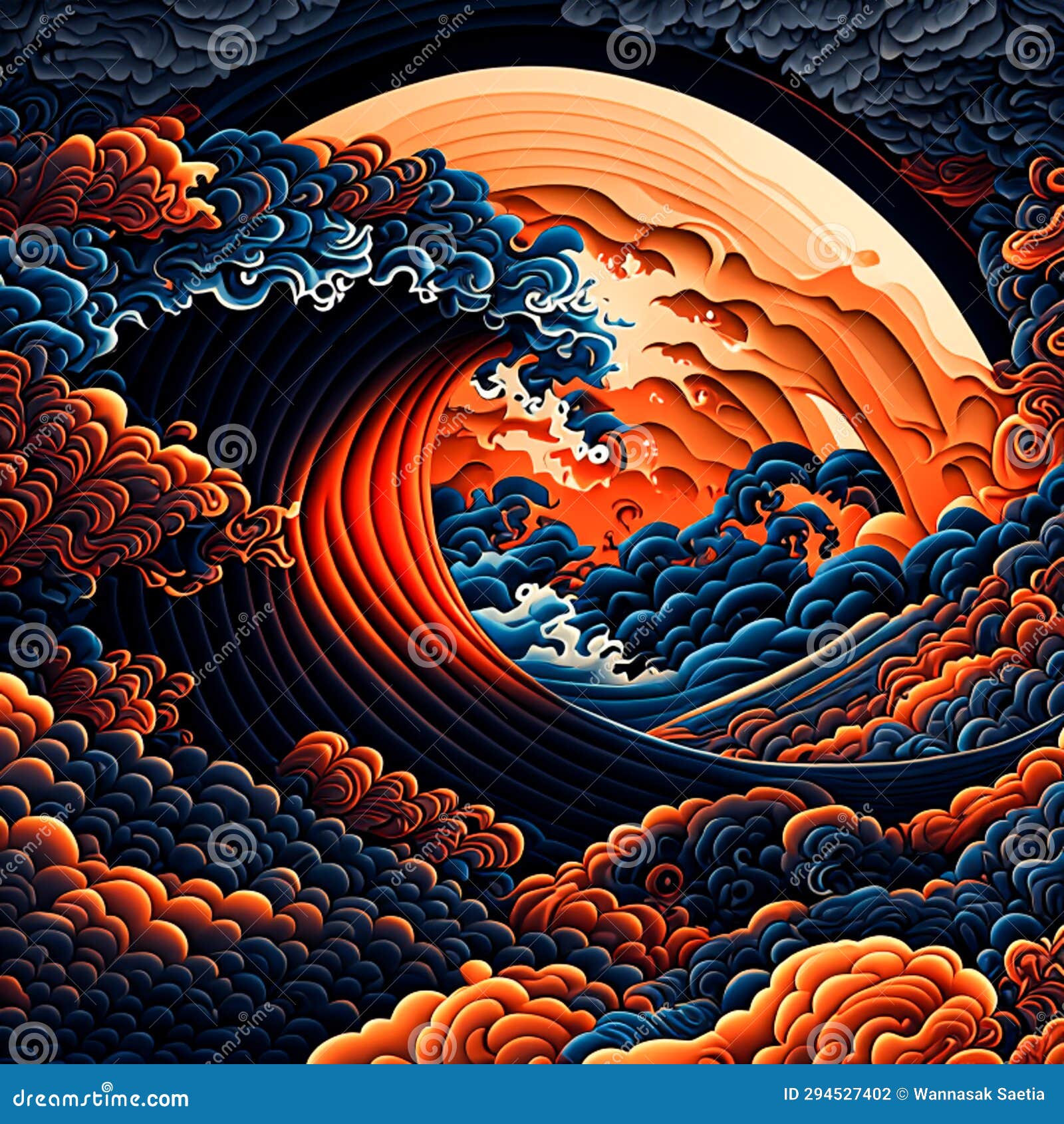 The Image of the Sun and Wave Stock Illustration - Illustration of blue ...