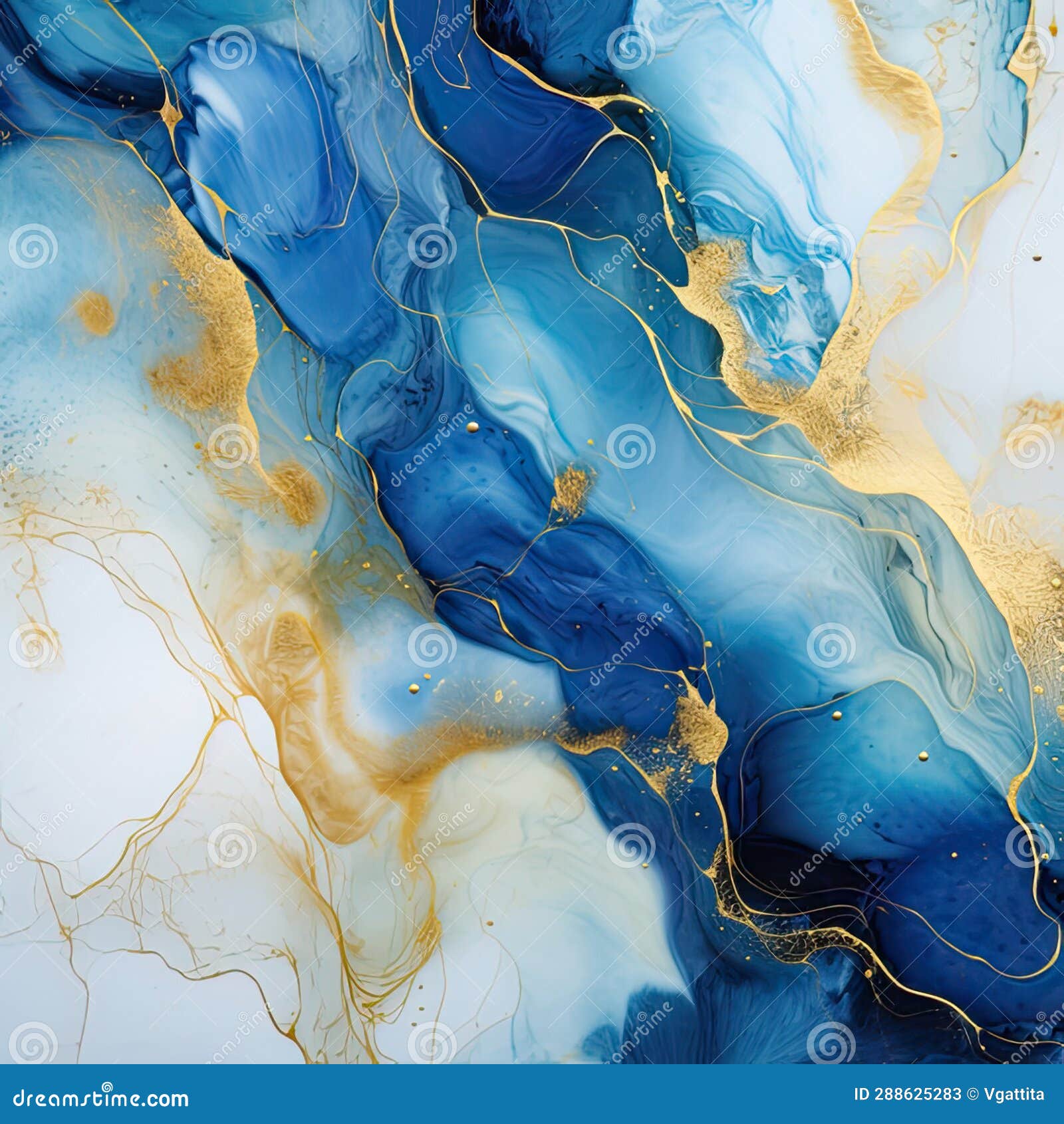 Abstract Background Ink Fluid Marble Effect Blue Color with Gold ...