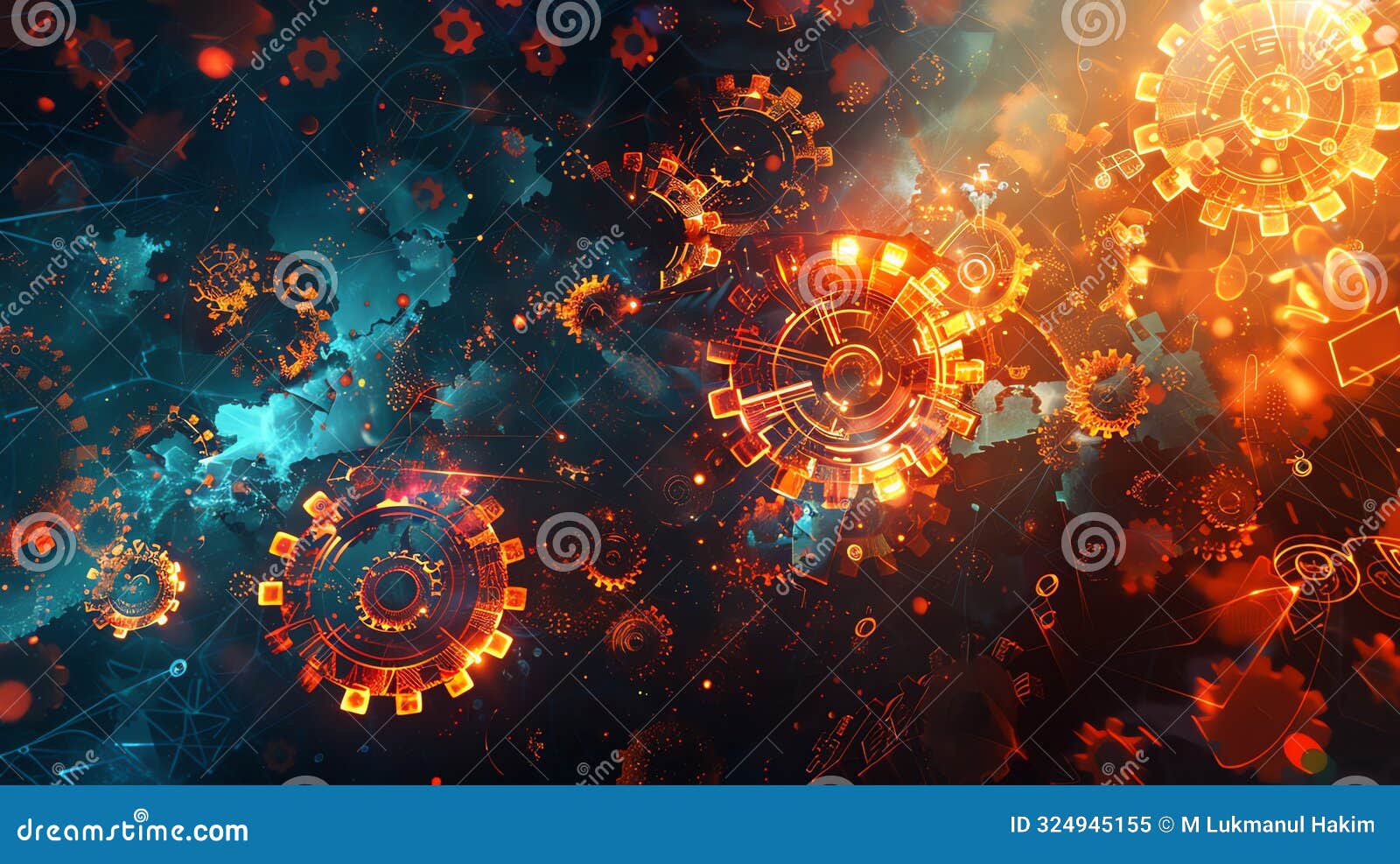 Abstract Background with Interconnected Gears and Cogs, Symbolizing ...