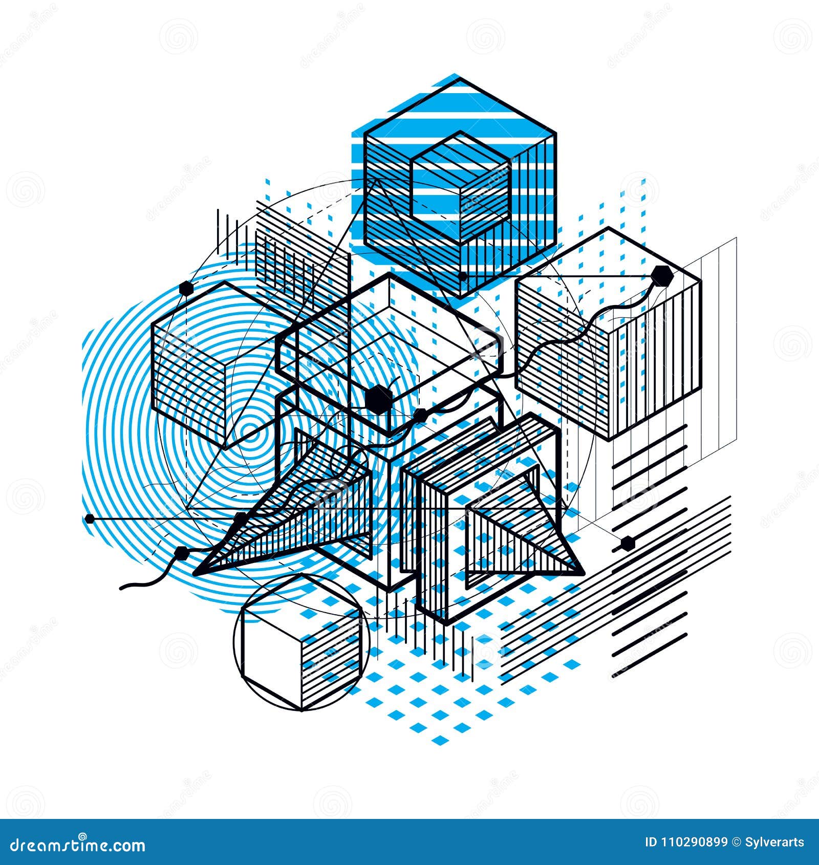 Abstract Background with Isometric Elements, Vector Linear Art W Stock ...