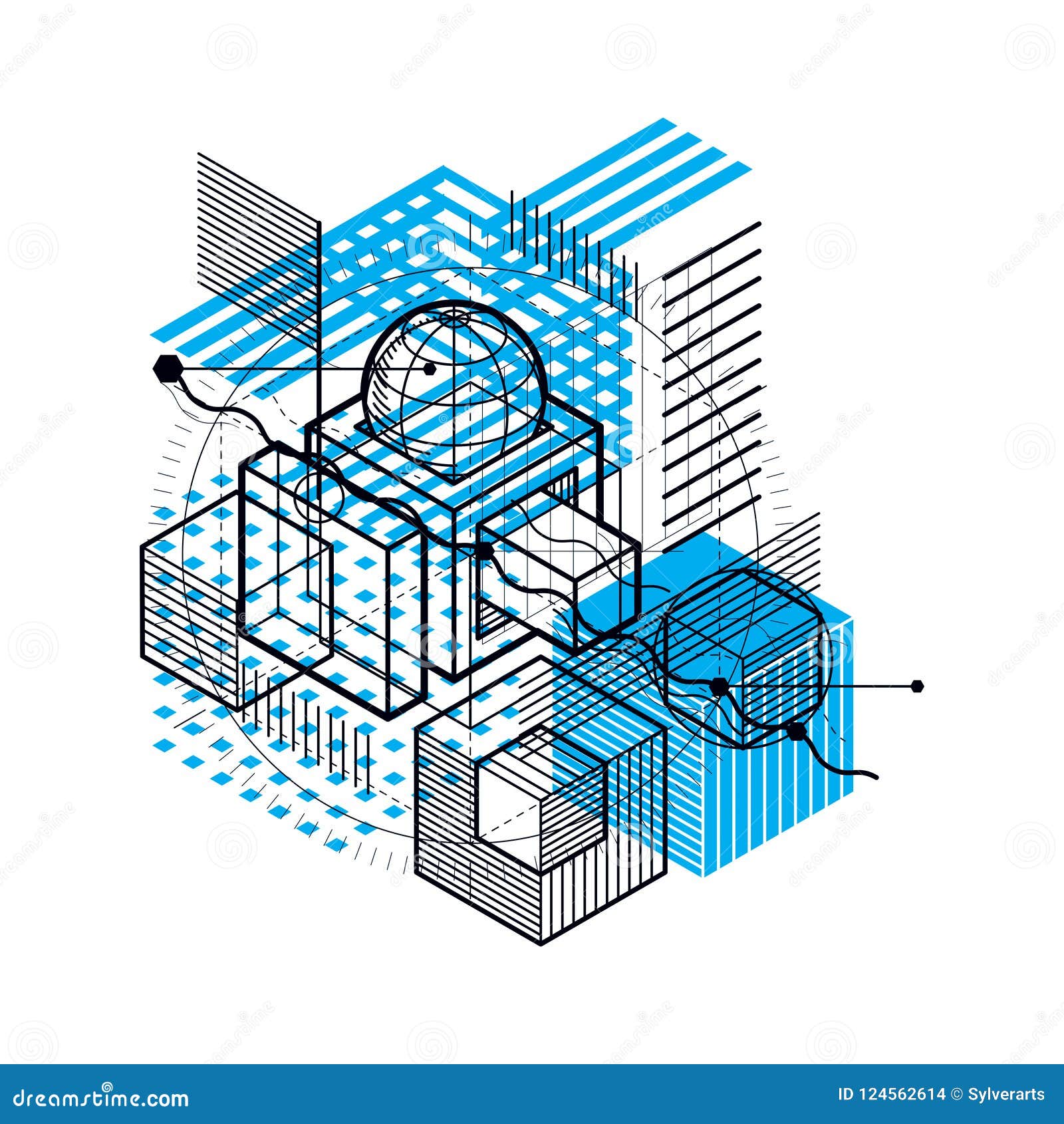Abstract Background with Isometric Elements, Vector Linear Art W Stock ...