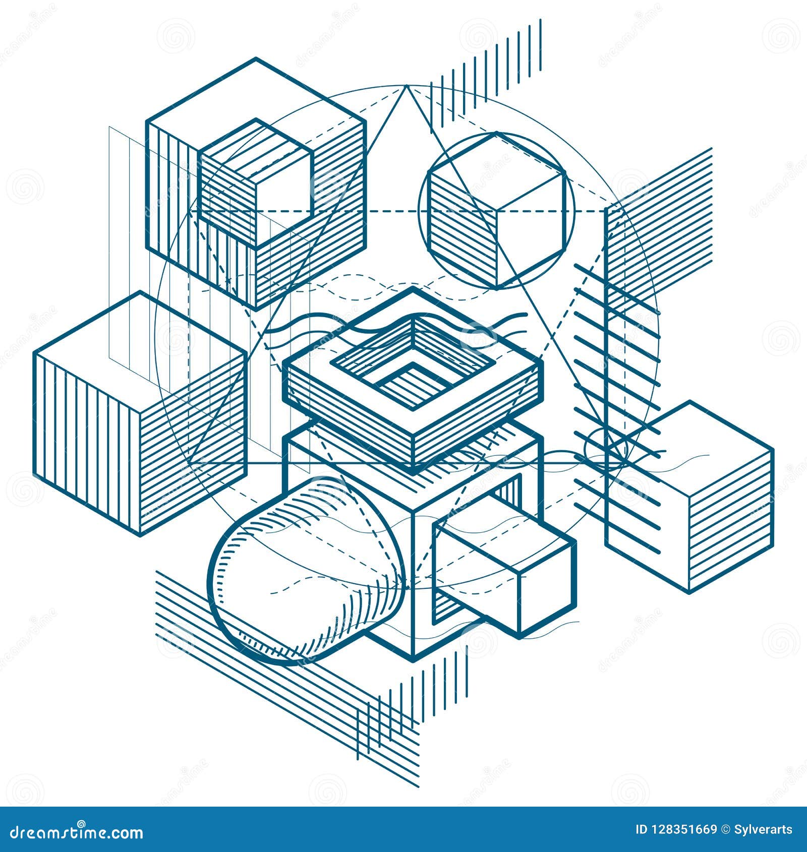 Abstract Background with Isometric Elements, Vector Linear Art W Stock ...