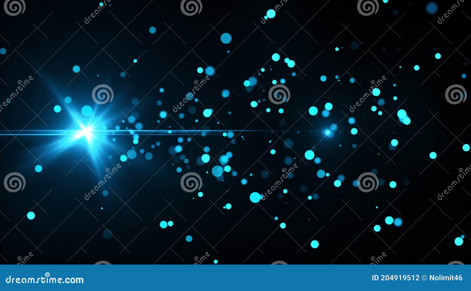 Abstract Background with Lens Flares, Rays and Many Particles. Computer ...