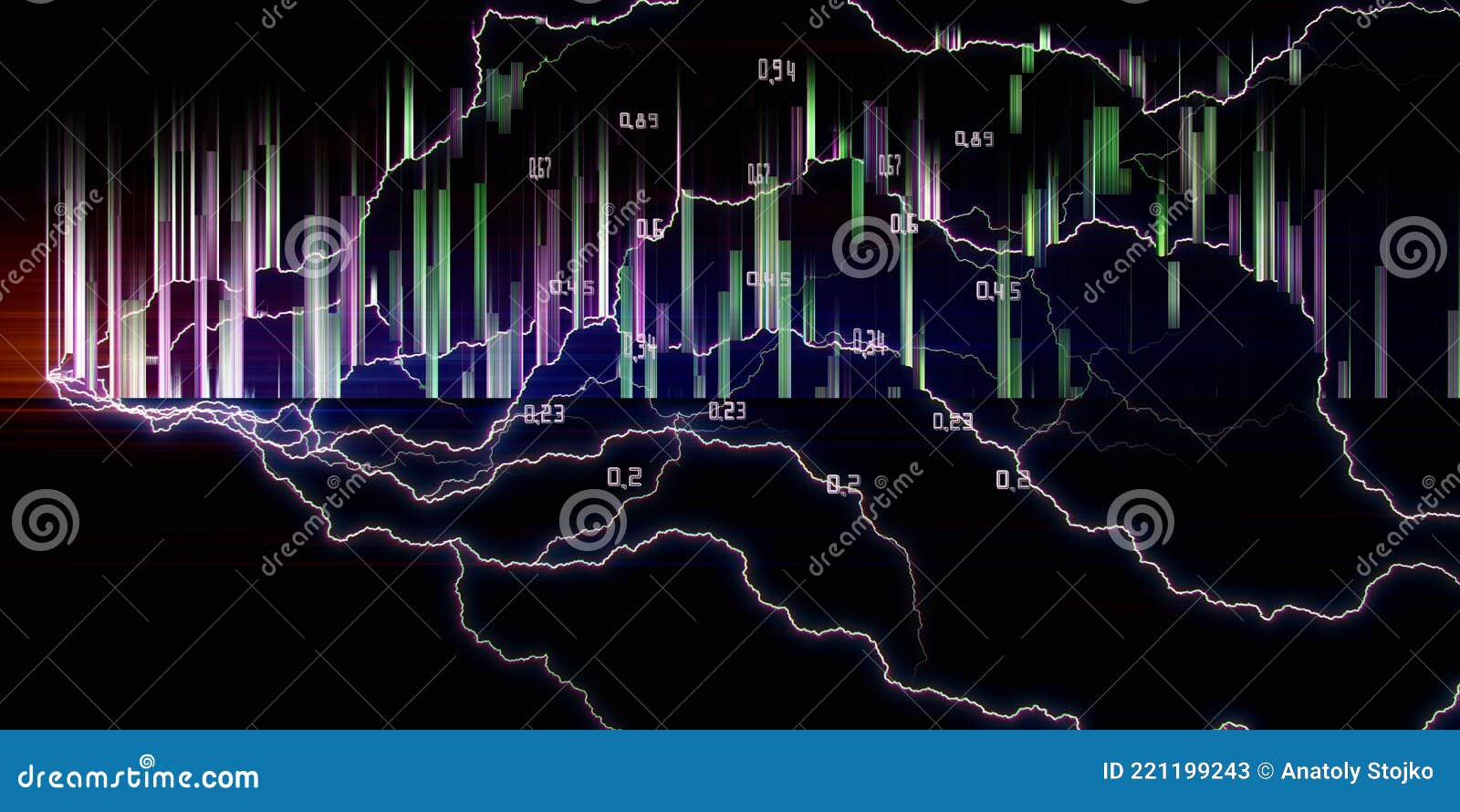 Abstract Background with Lightning Glow Lines and Data on Dark. Concept ...