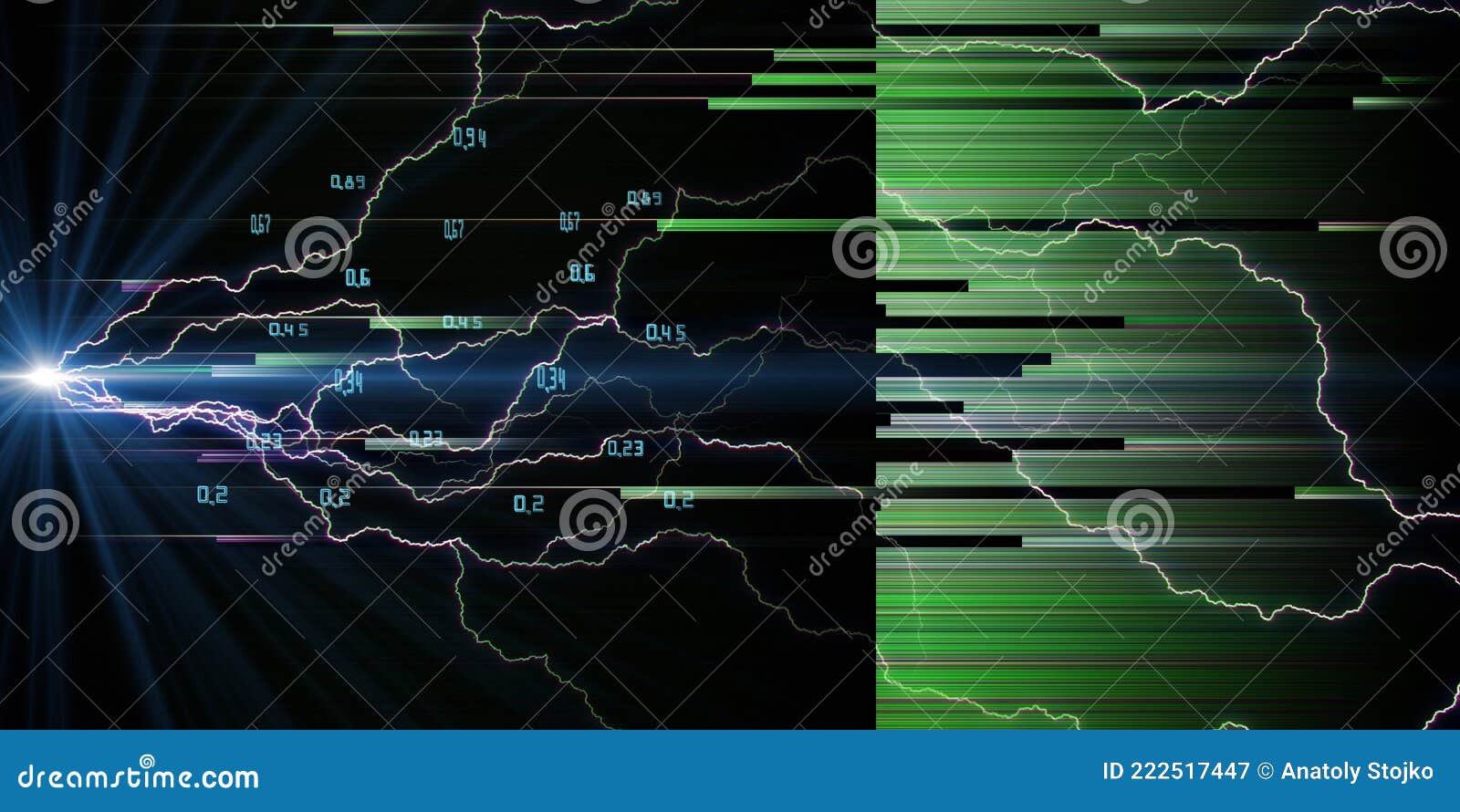 Abstract Background Lightning Glow Lines and Data on Dark. Concept with ...