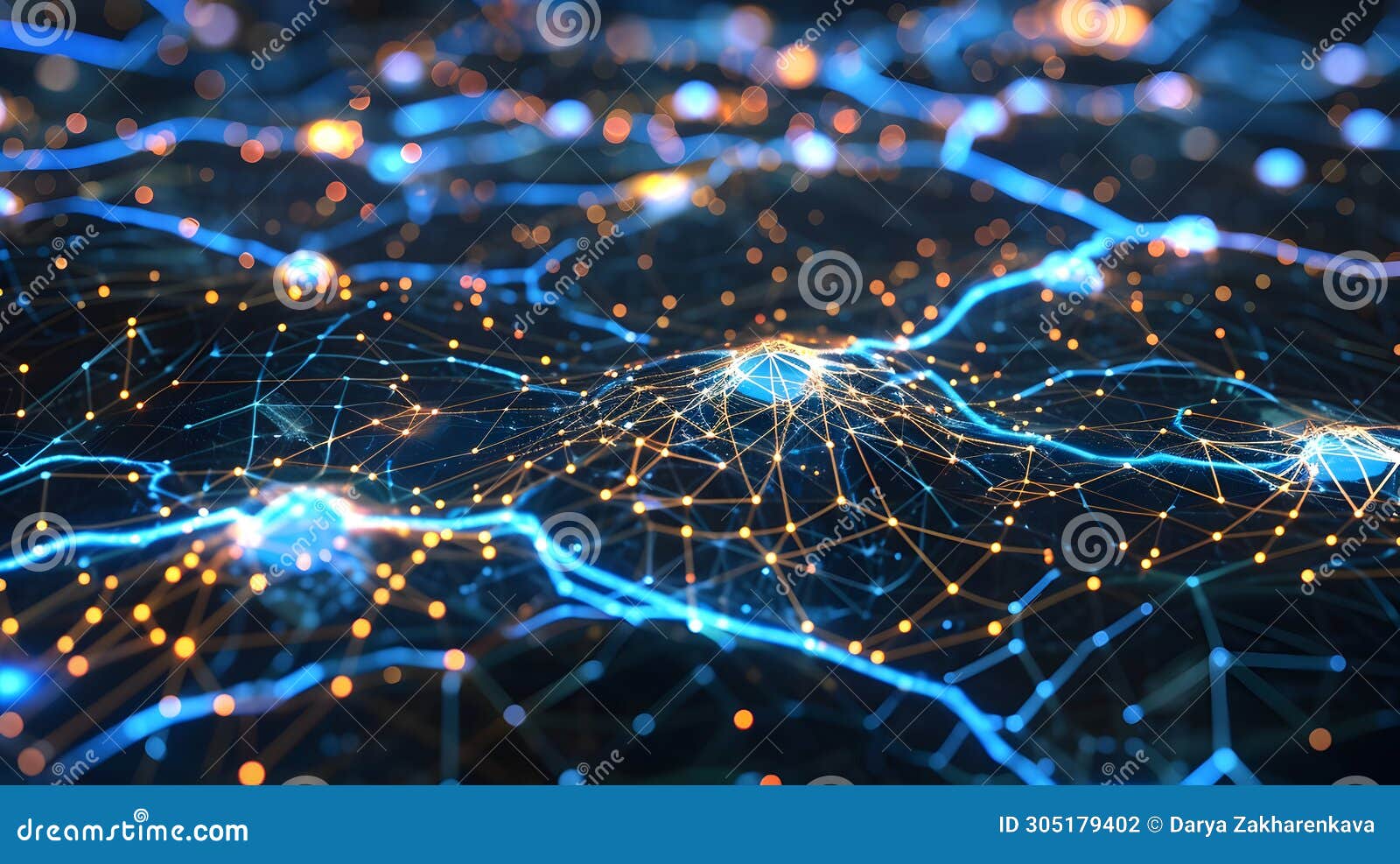 Abstract Background with Lights 3d Rendered Neuron Network with ...