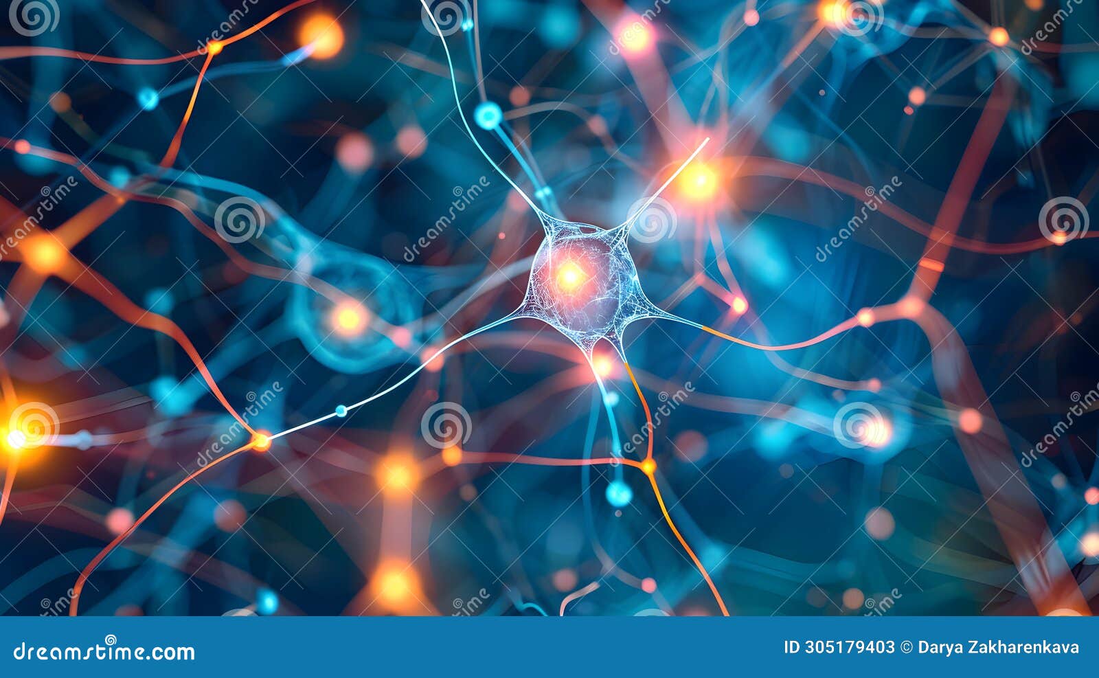 Abstract Background with Lights 3d Rendered Neuron Network with ...