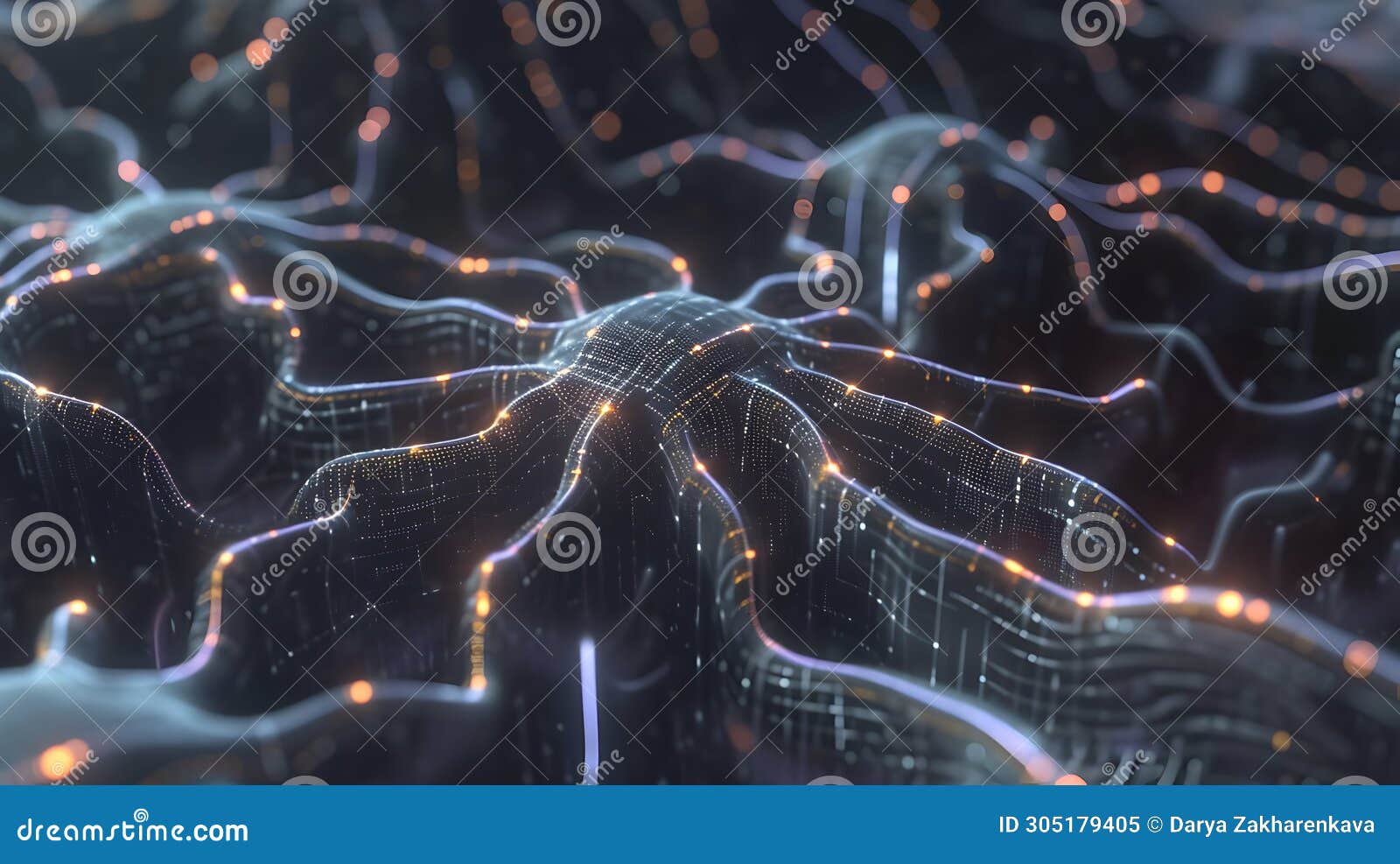 Abstract Background with Lights 3d Rendered Neuron Network with ...