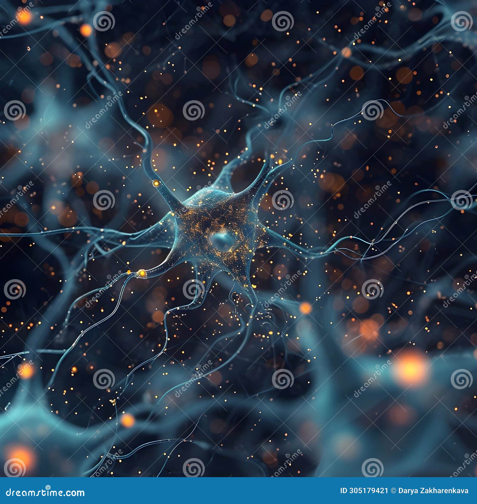 Abstract Background with Lights 3d Rendered Neuron Network with ...