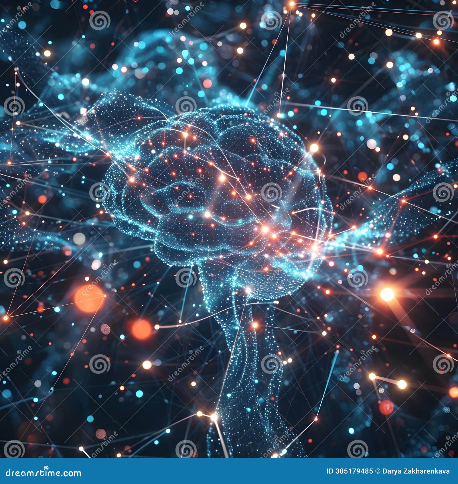 Abstract Background with Lights 3d Rendered Neuron Network with ...