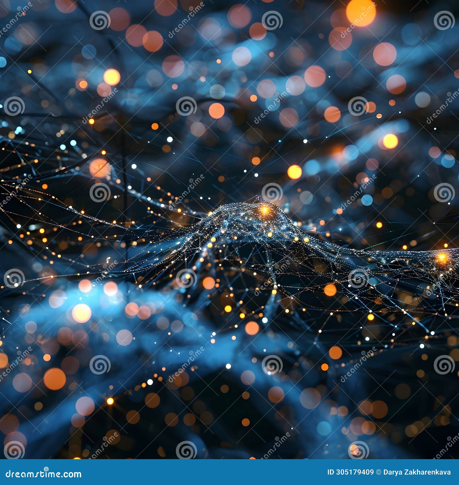 Abstract Background with Lights 3d Rendered Neuron Network with ...