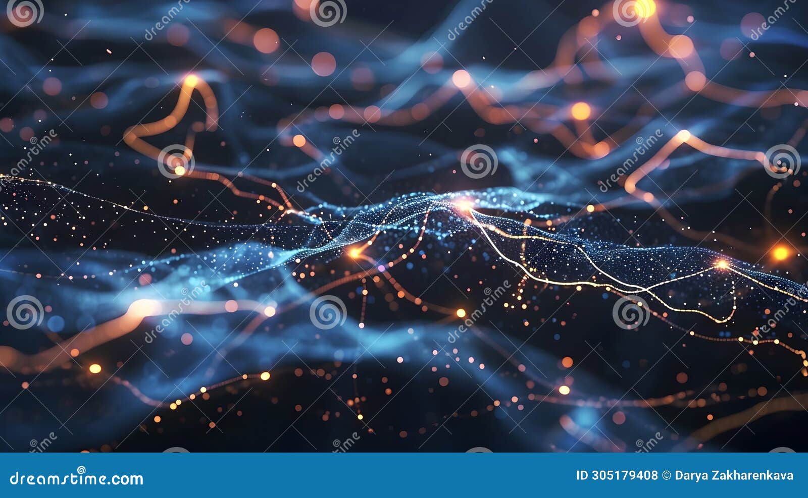 Abstract Background with Lights 3d Rendered Neuron Network with ...