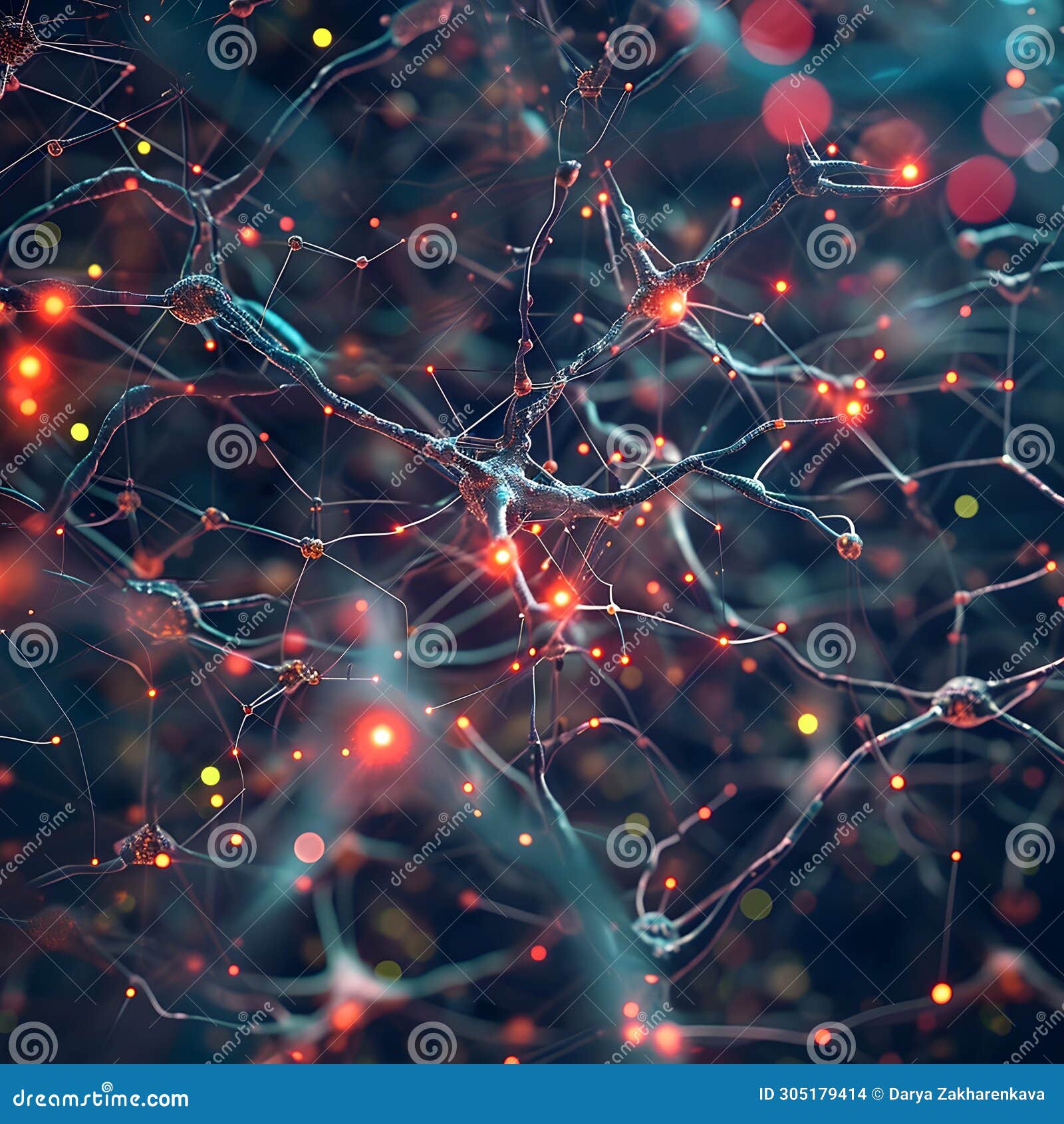 Abstract Background with Lights 3d Rendered Neuron Network with ...
