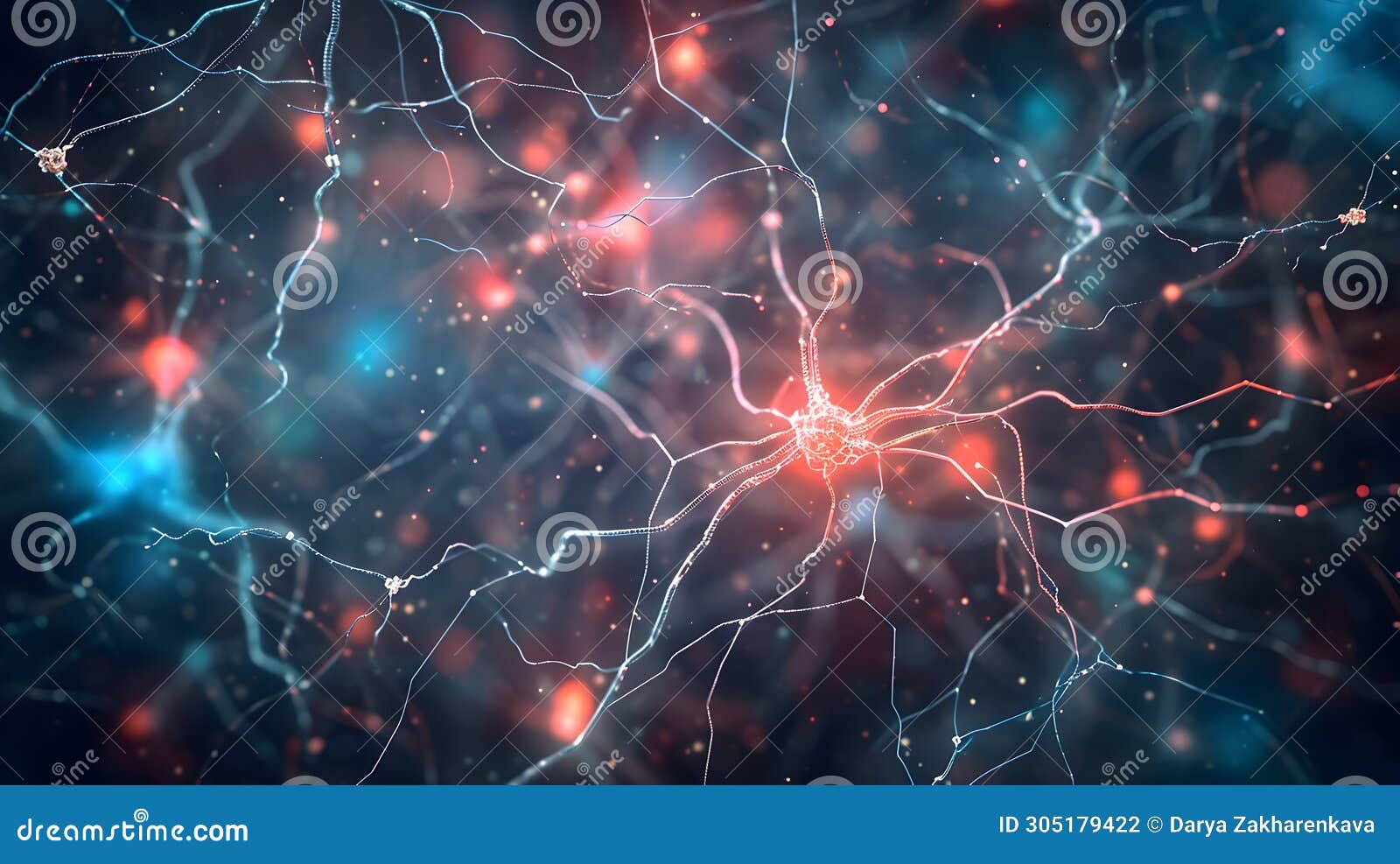 Abstract Background with Lights 3d Rendered Neuron Network with ...
